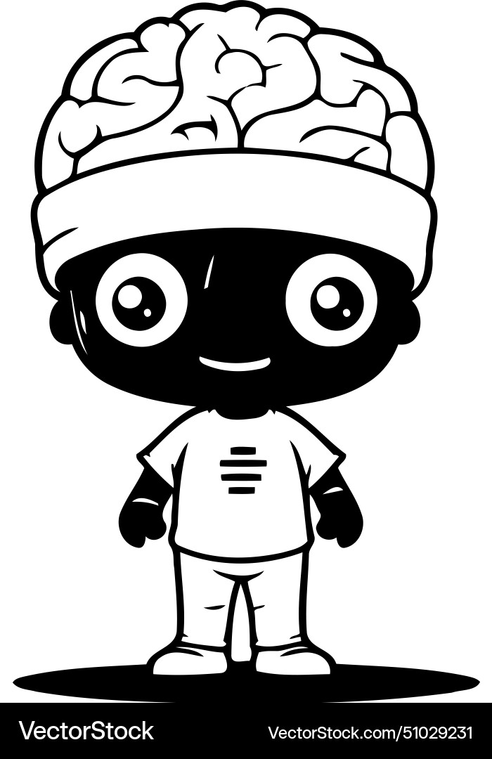 Cute cartoon brain character in a flat style Vector Image