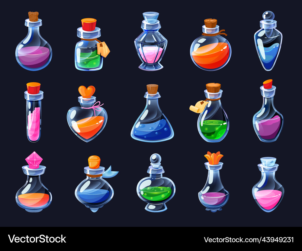 Game potion cartoon elixir for strength mana Vector Image