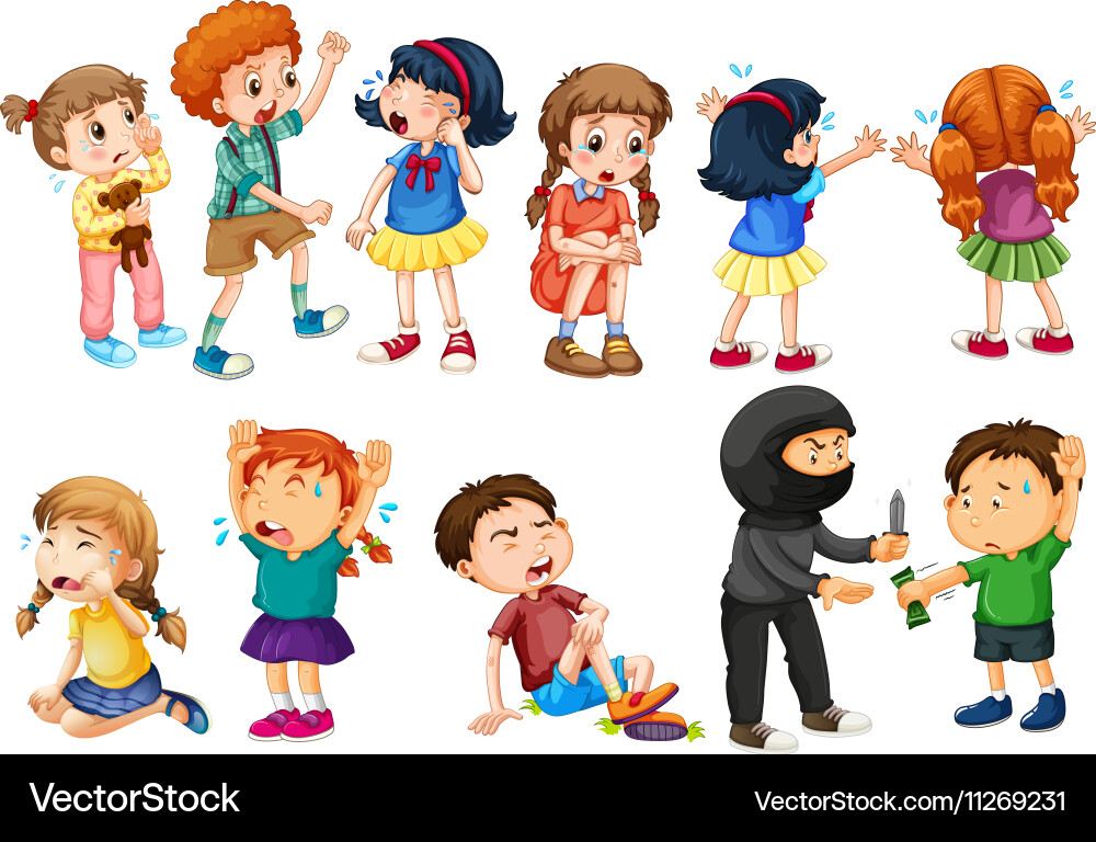 Kids at different crime scenes Royalty Free Vector Image