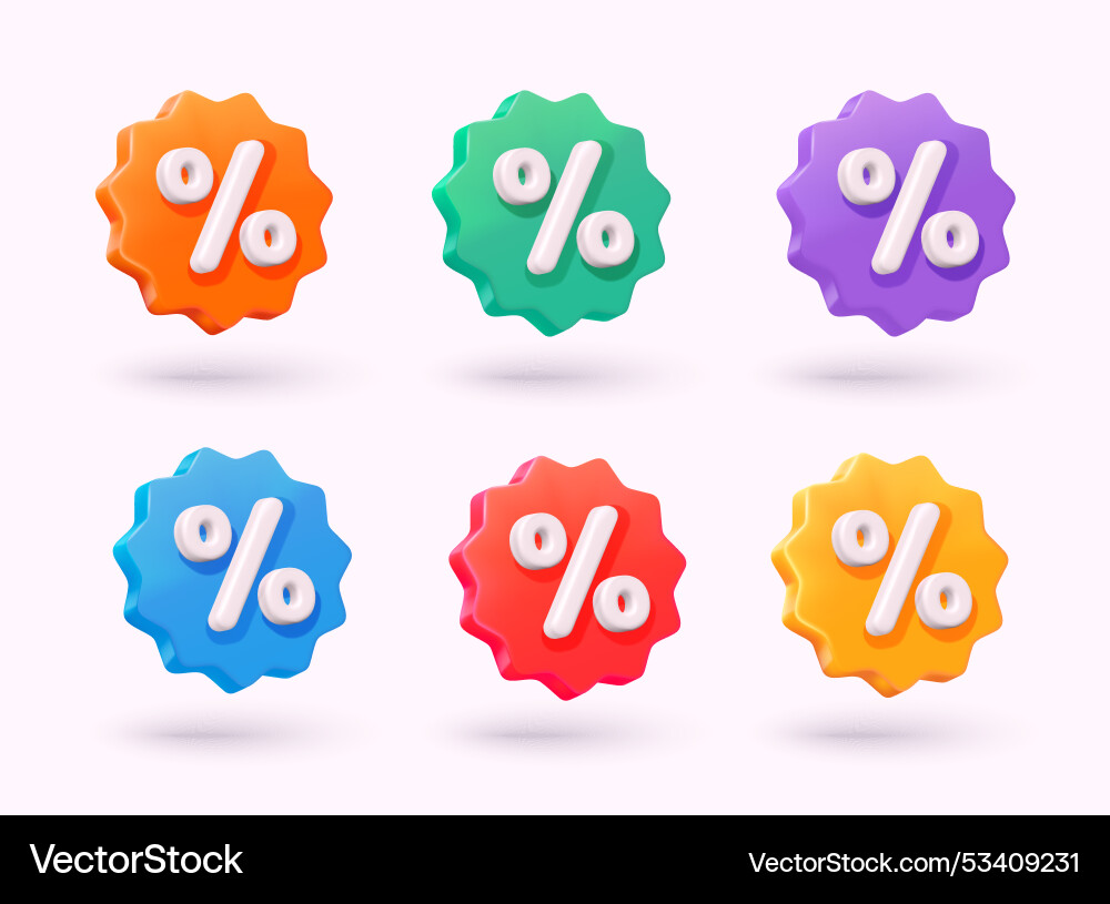 Label set with percent and discount app icon 3d Vector Image