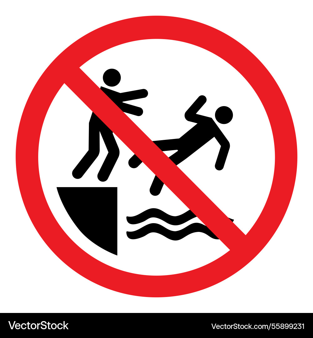 Prohibition warning sign - no pushing into water Vector Image