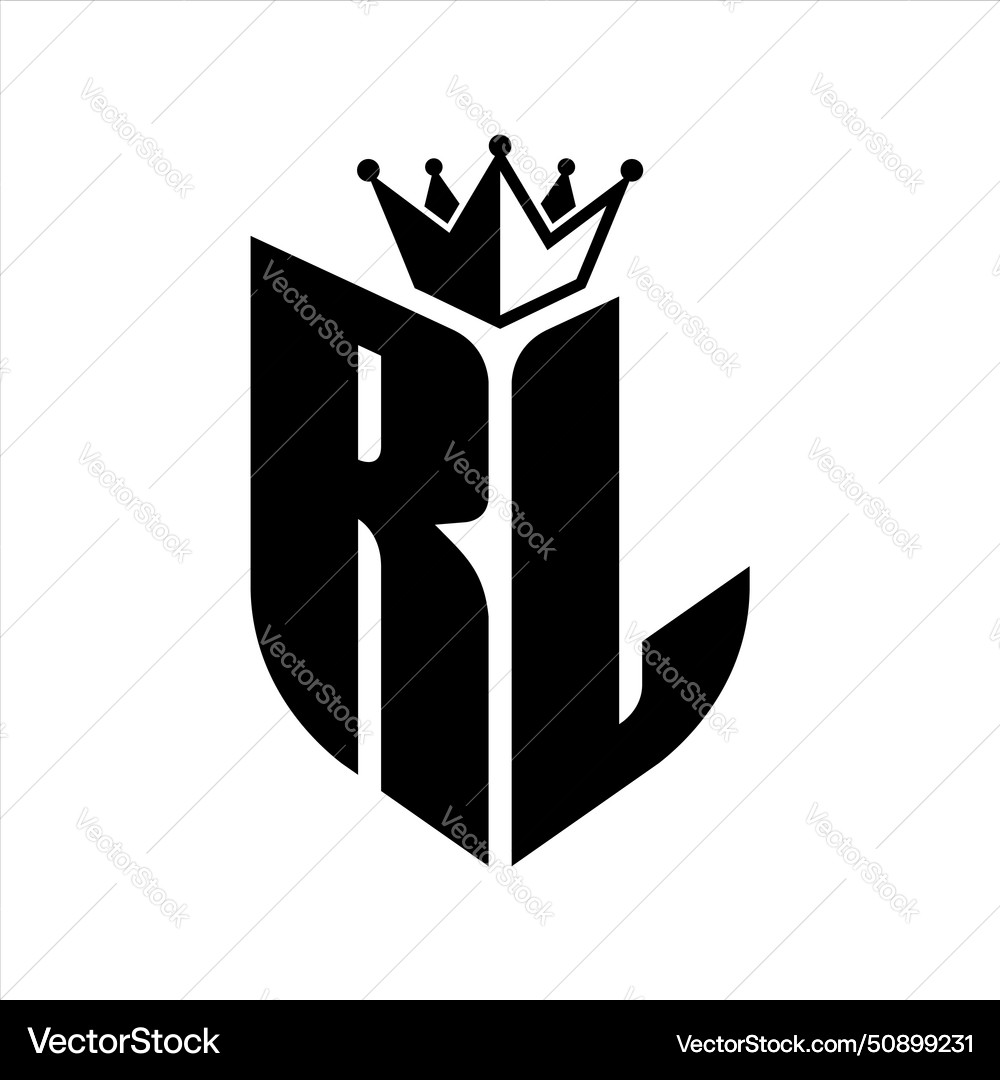 Rl letter monogram with shield shape crown Vector Image