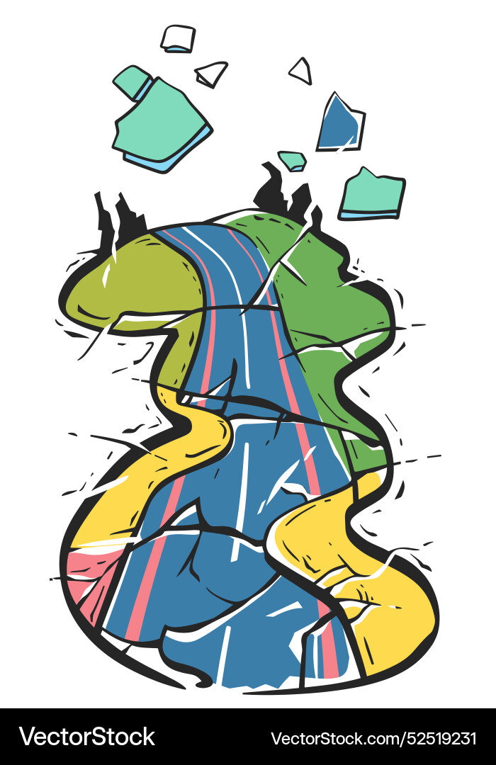 Stylized cartoon map crumpling into destruction Vector Image