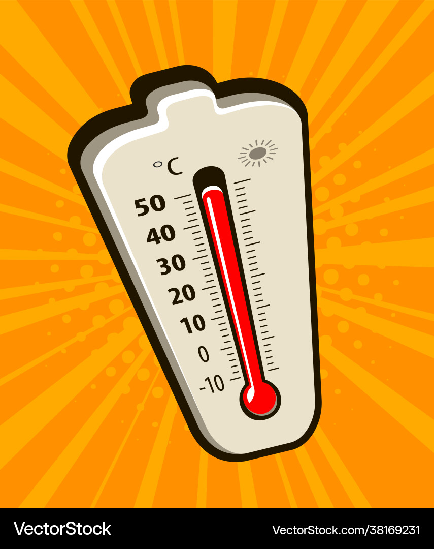 Thermometer with rising temperatures in hot Vector Image