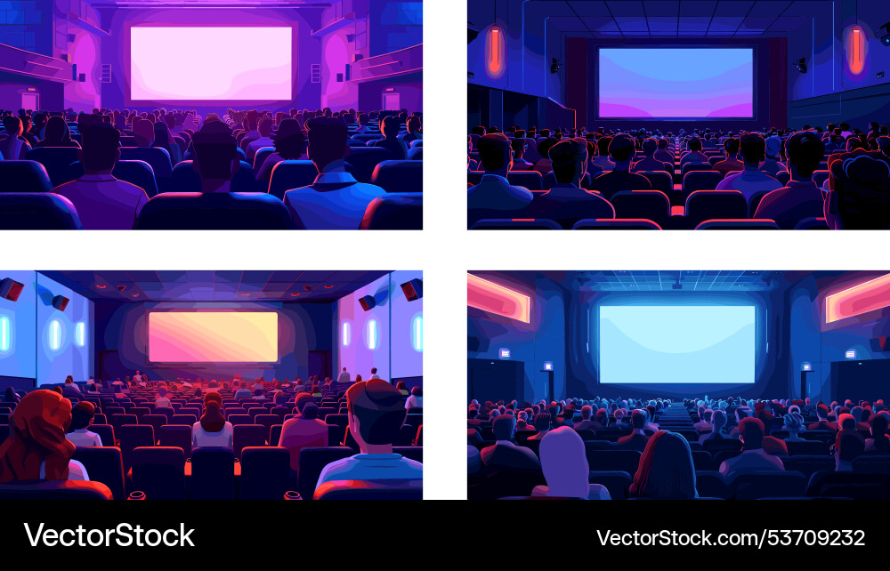 Cinema hall people cartoon scenes man Royalty Free Vector