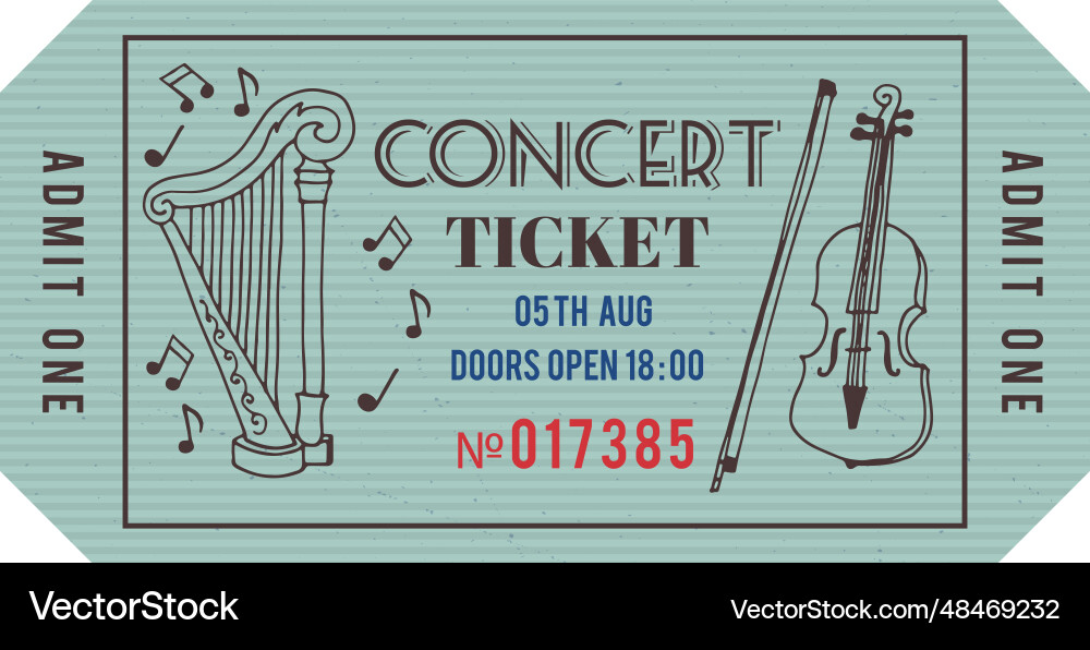 Concert ticket template vintage paper pass design Vector Image