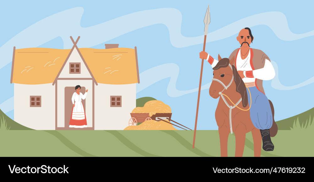 Cossack flat concept Royalty Free Vector Image