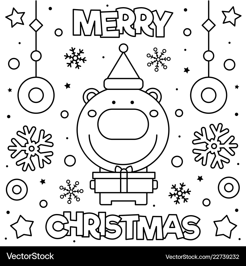 Cute Christmas Bear Coloring Page Royalty Free Vector Image