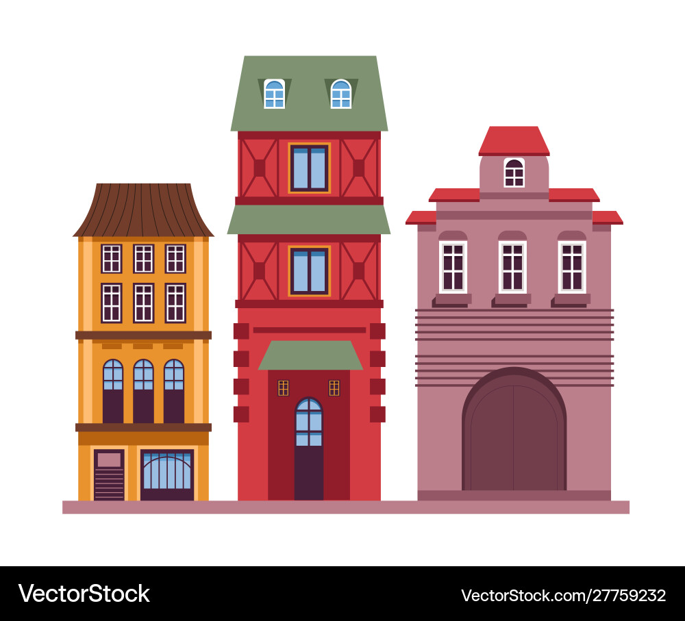 Residential buildings set with classic old Vector Image