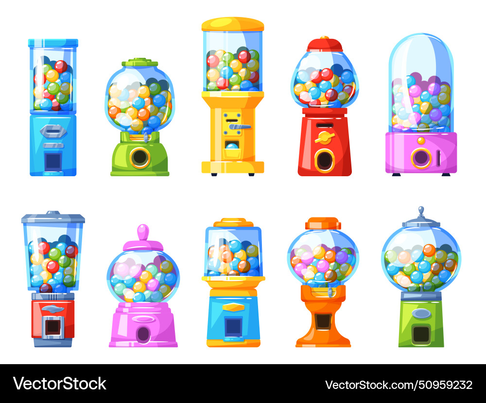 Retro gumballs vending machines glass candies Vector Image