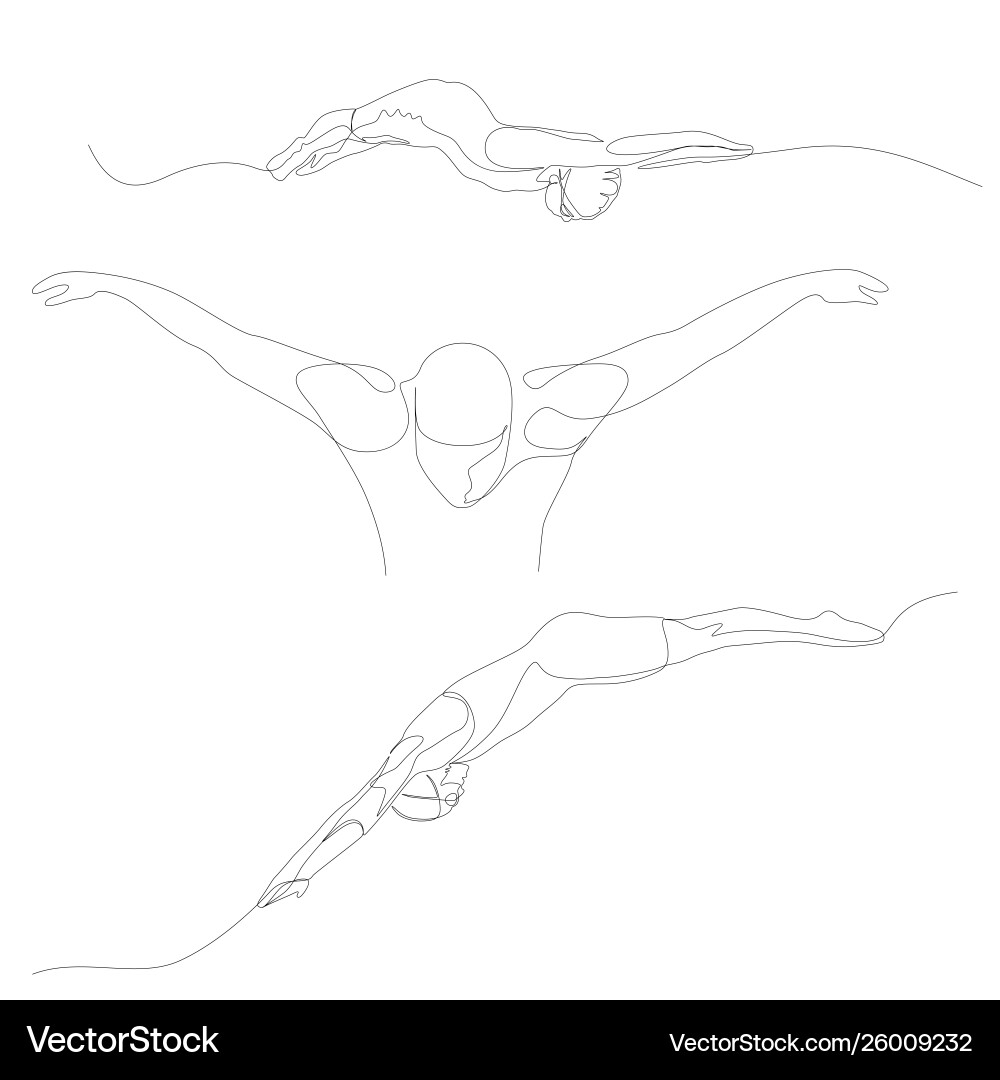 Single Line Swimmer Set - Wassersport Lizenzfreier Vektor