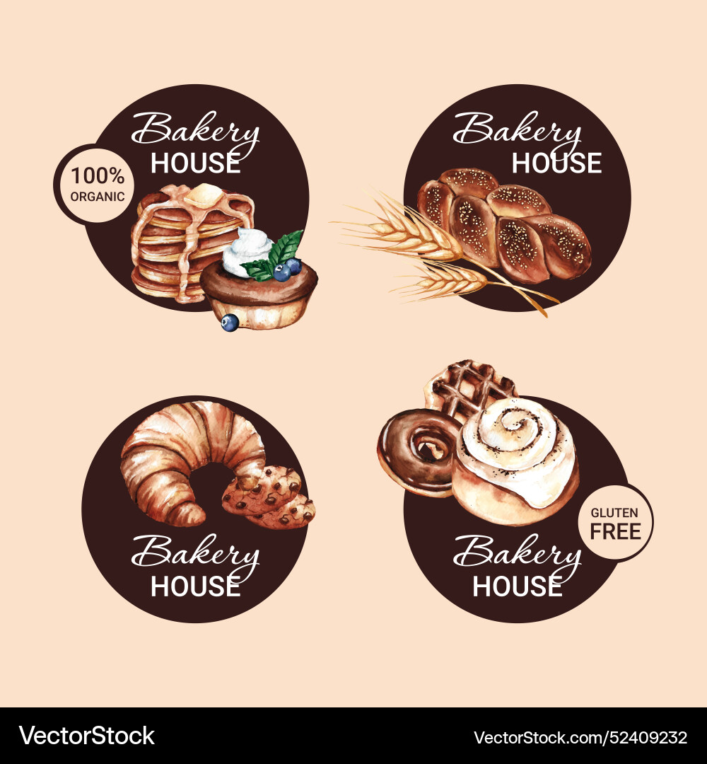 Watercolor bakery shop labels template Royalty Free Vector