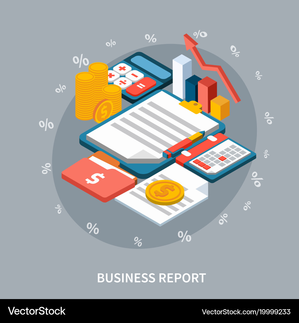 Annual report isometric composition Royalty Free Vector