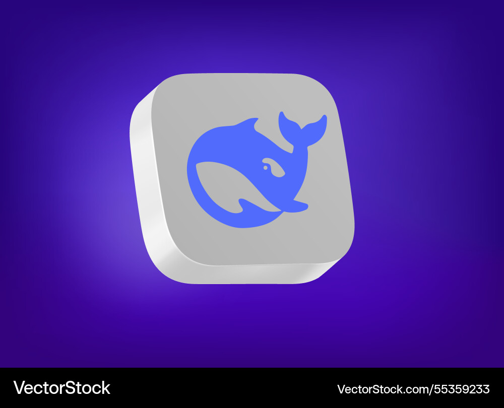 Deepseek application 3d icon on violet background Vector Image