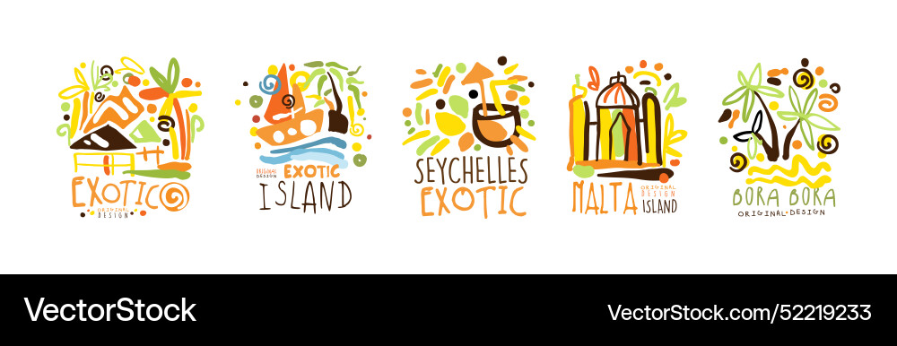 Exotische Insel-Logo und Label Original-Design Vektorbild