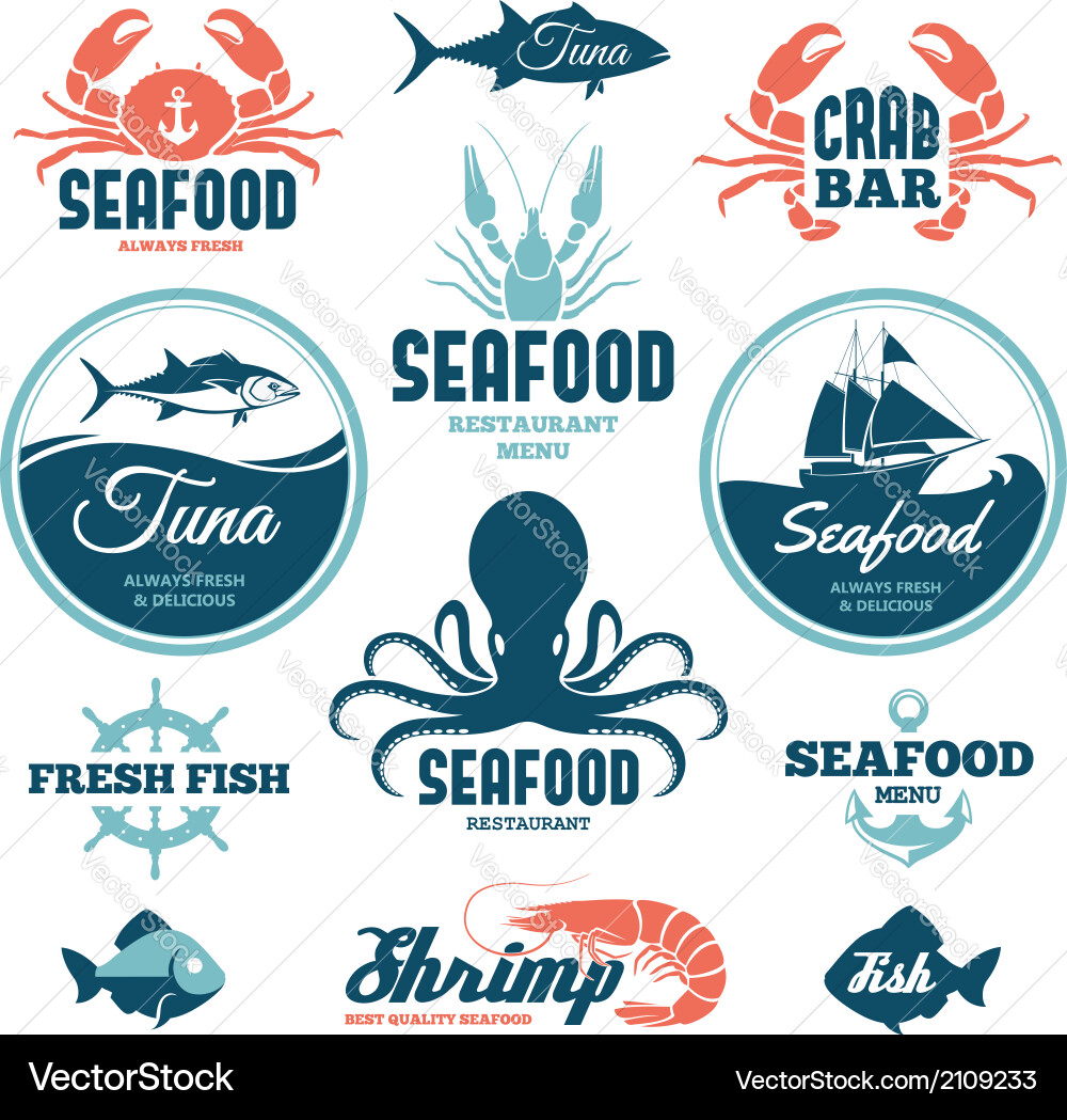 Seafood labels Royalty Free Vector Image - VectorStock