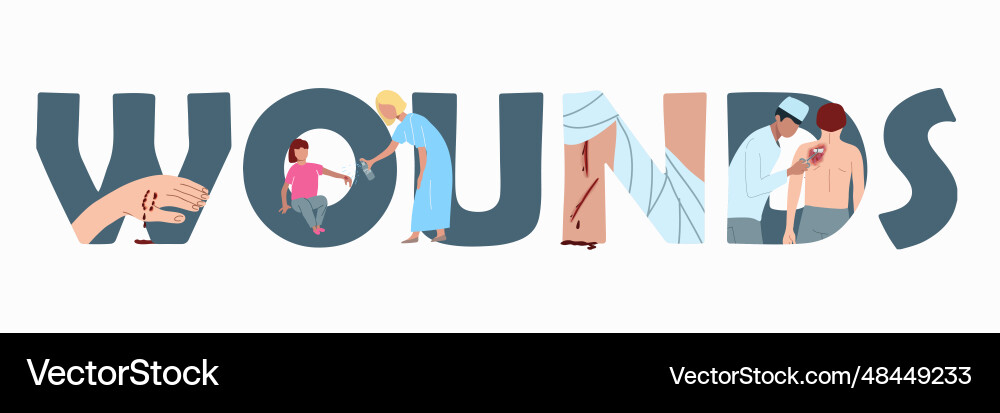 Wounds flat text composition Royalty Free Vector Image