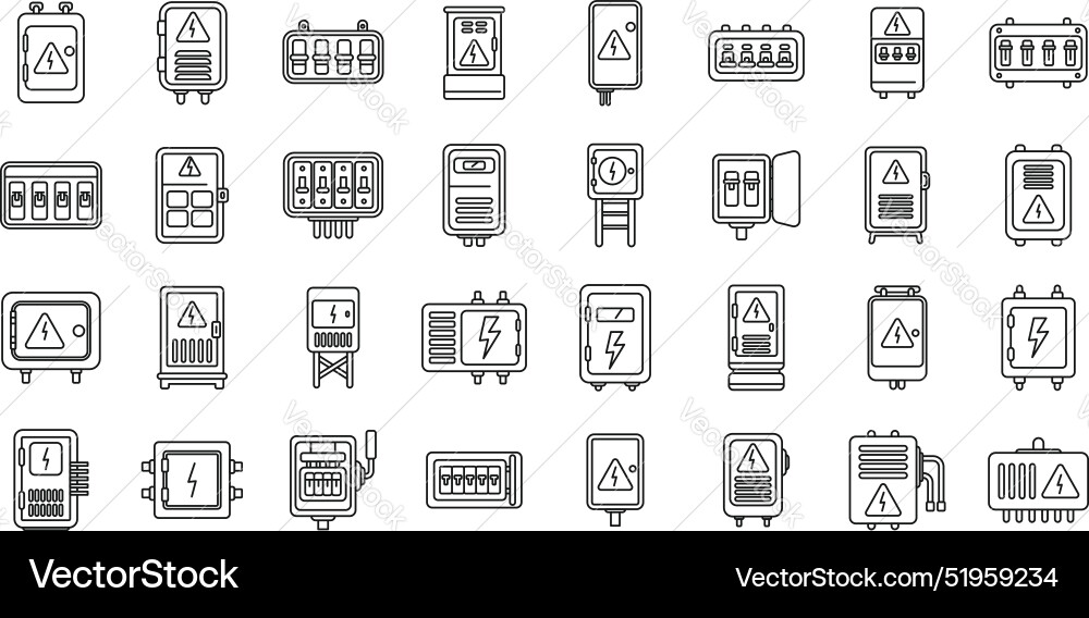 Electric switchboard icons set of electrical Vector Image