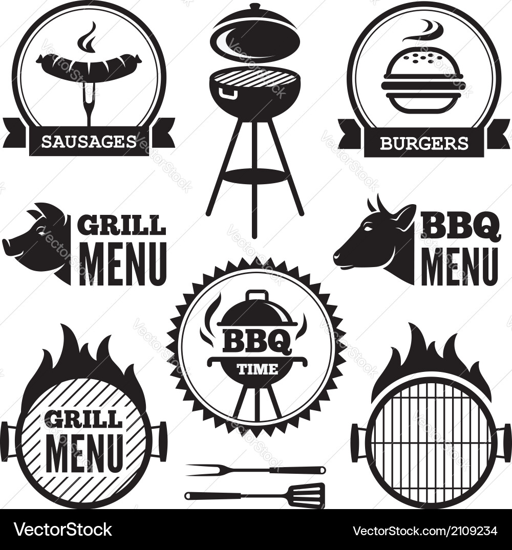 Grill and BBQ Symbols Royalty Free Vector Image