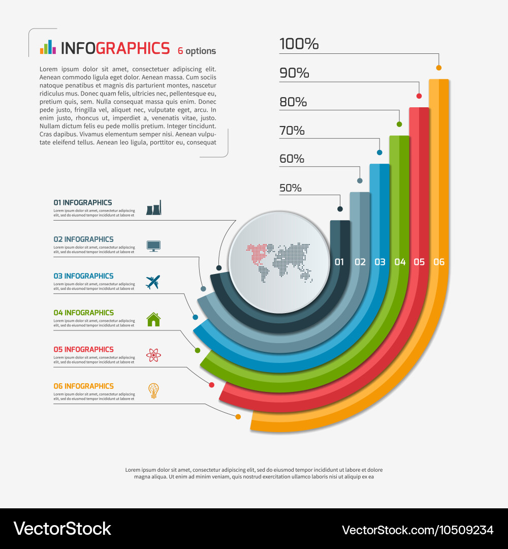 Growing Bar Chart - 6 Options Infographic Vector Image