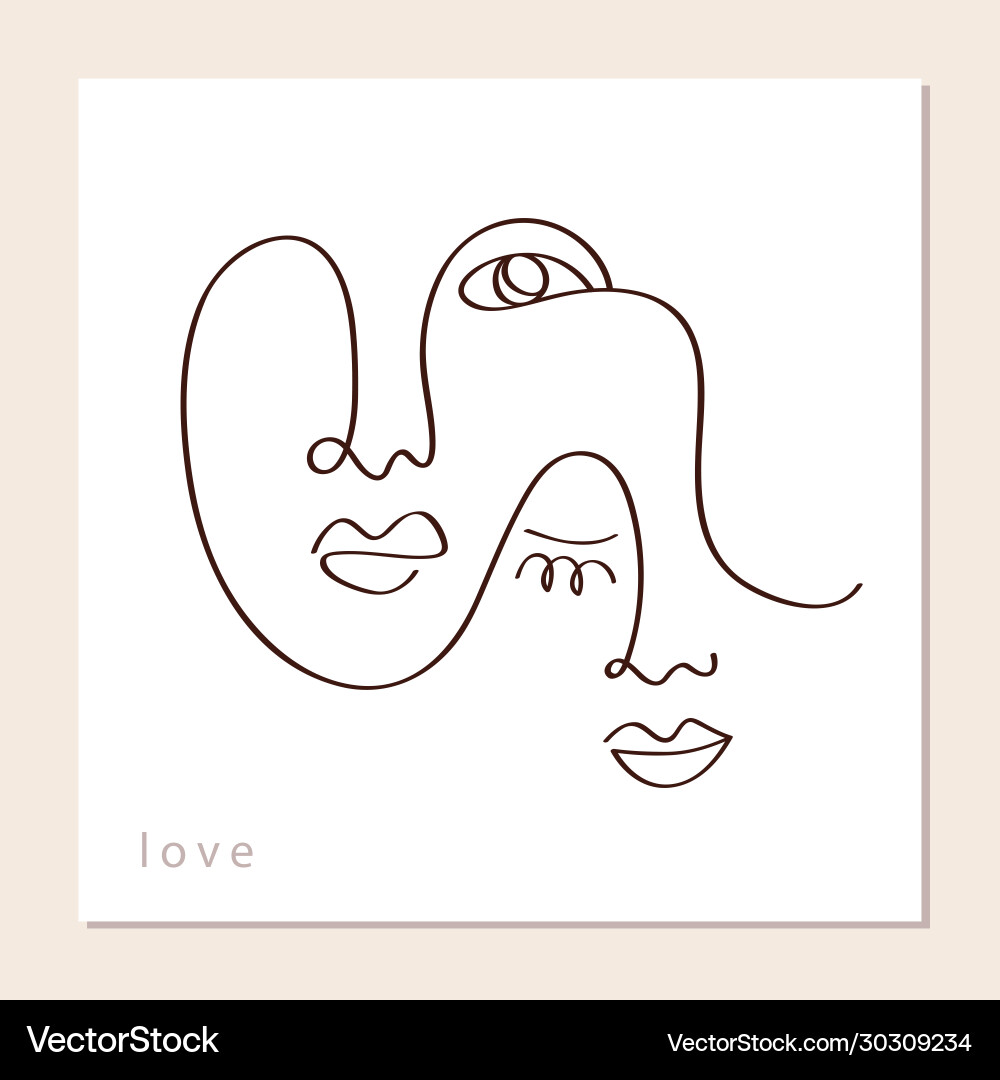 Linear abstract couple faces Royalty Free Vector Image
