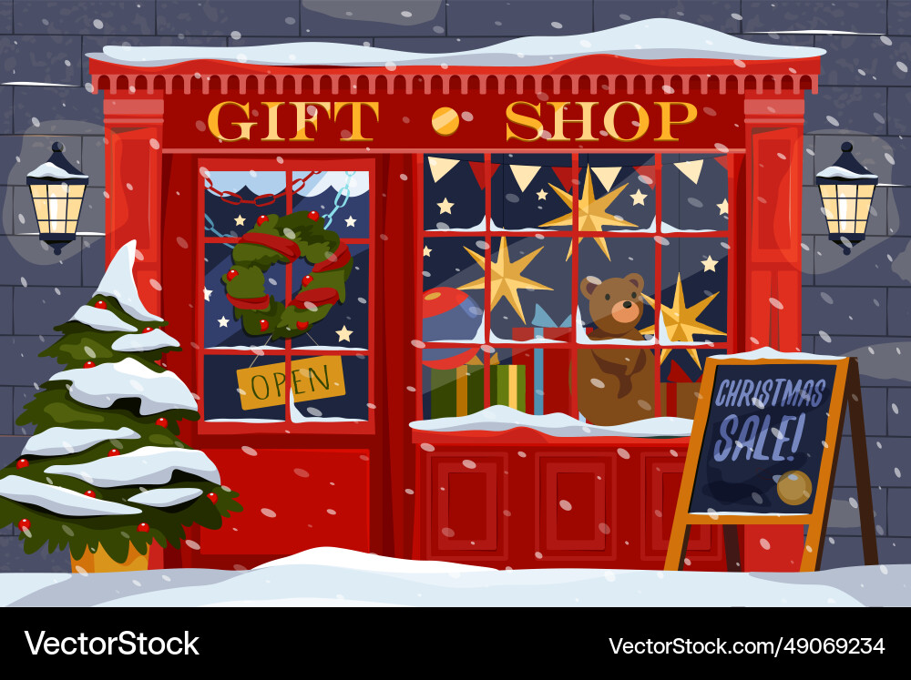 Present shop or gift store for new year Royalty Free Vector