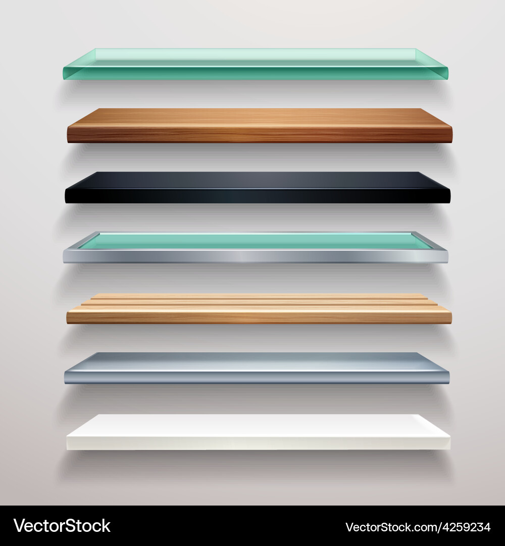 Realistic shelves set Royalty Free Vector Image