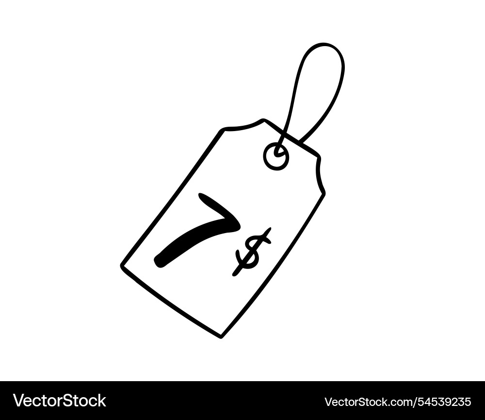 7 dollars price tag doodle hand drawn icon Vector Image