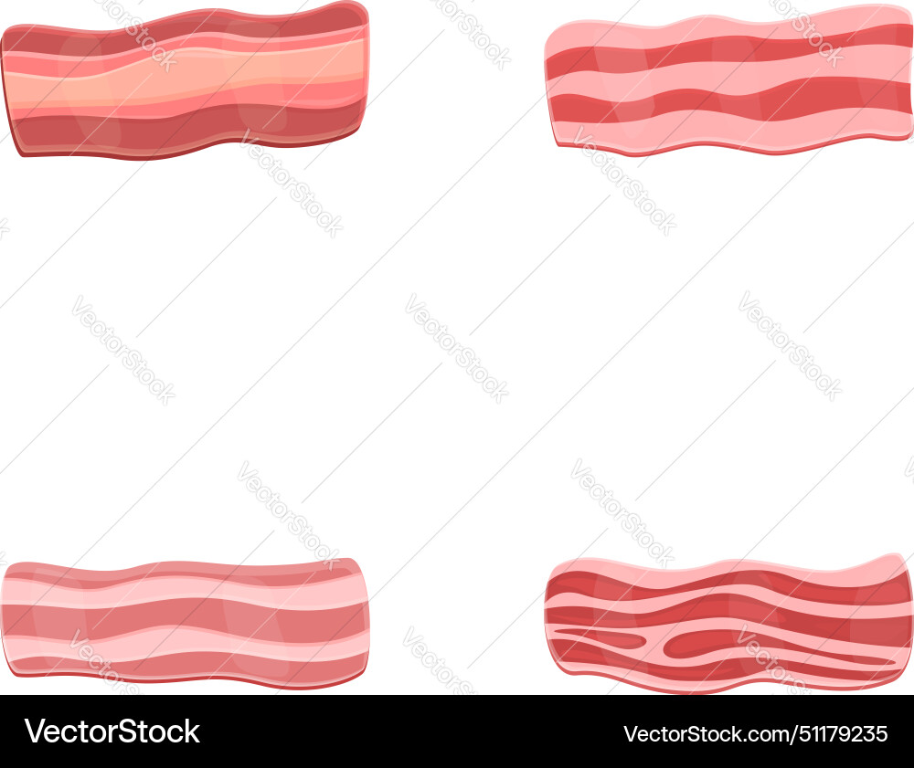 Bacon icons set cartoon fresh chopped Royalty Free Vector