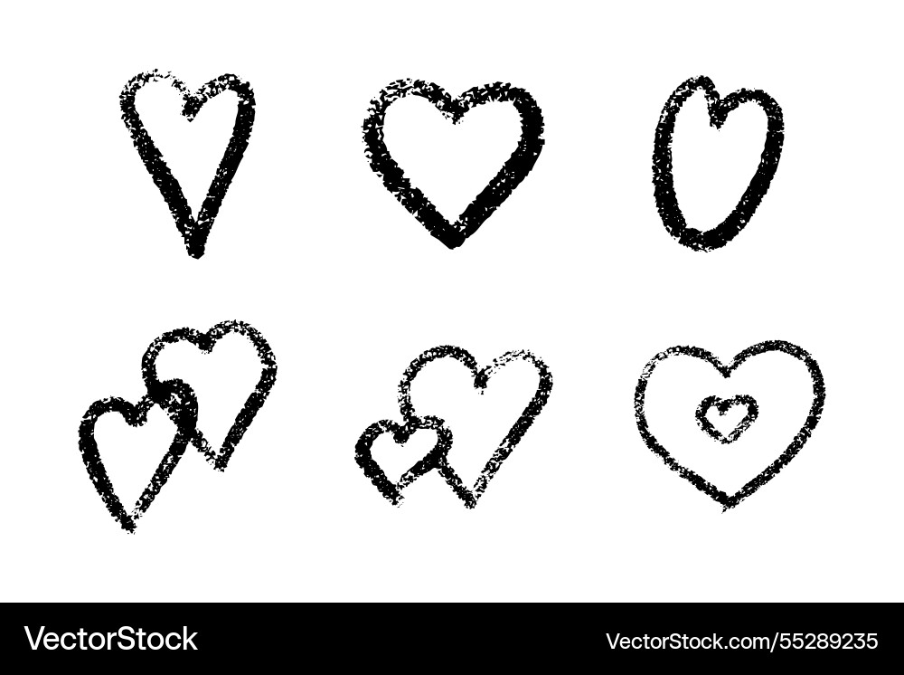 Crayon heart shapes with chalk texture set black – Royalty-Free Vector | VectorStock