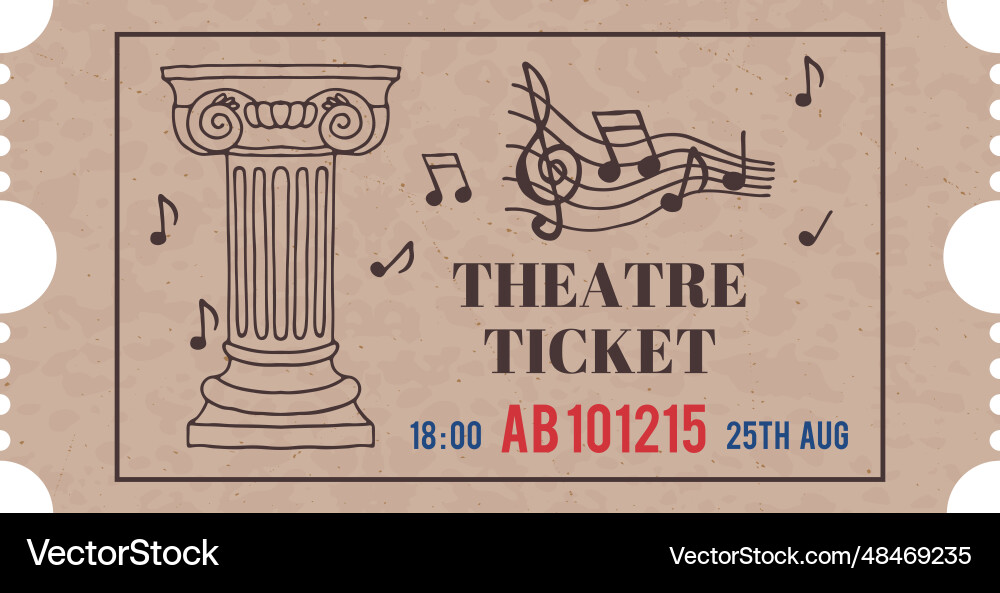 Retro theatre ticket template vintage event pass Vector Image