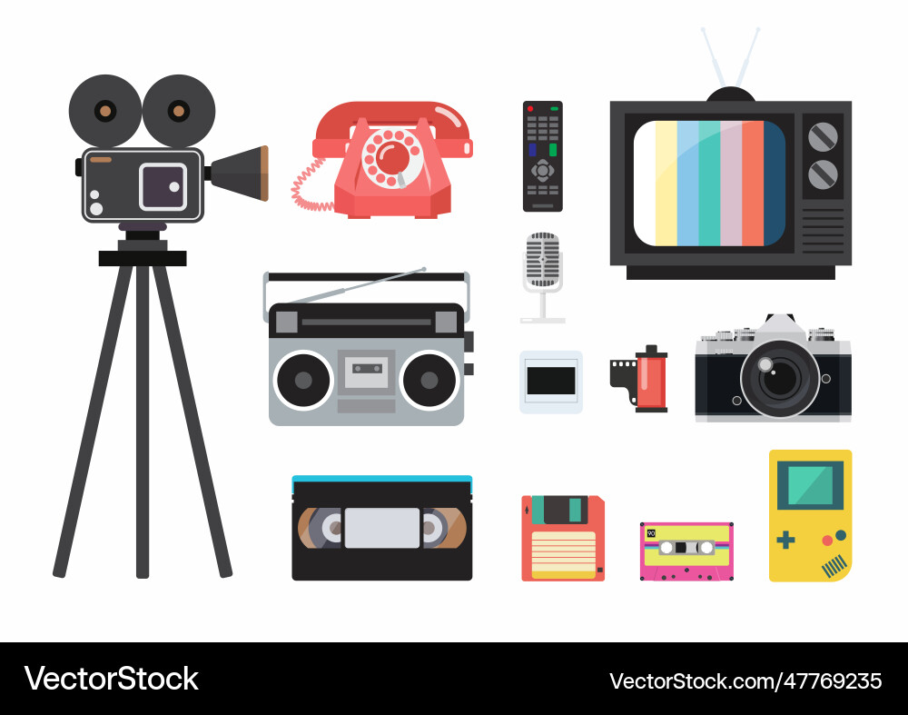 Set with old retro gadgets isolated on white Vector Image