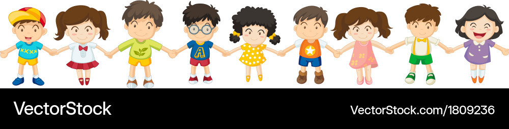 Children in a row Royalty Free Vector Image - VectorStock