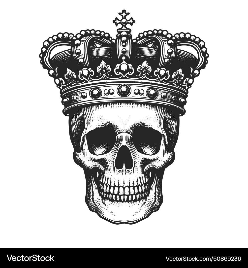 Crowned skull engraving sketch Royalty Free Vector Image
