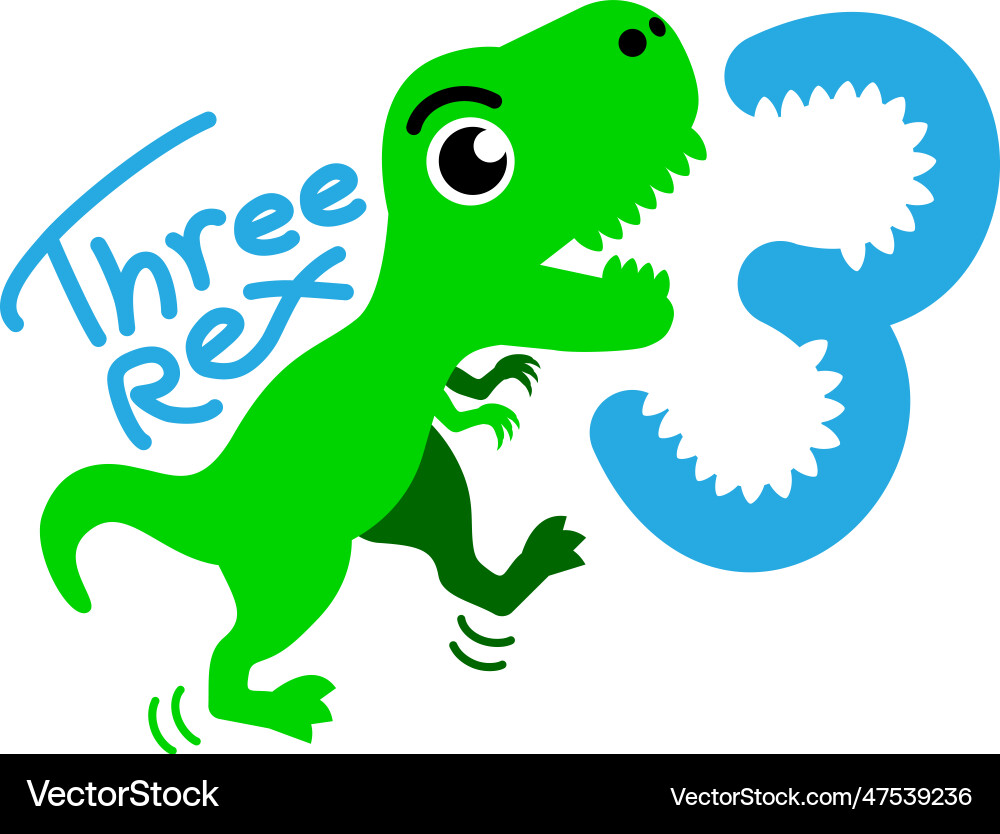 Green dinosaur three rex cartoon trex Royalty Free Vector