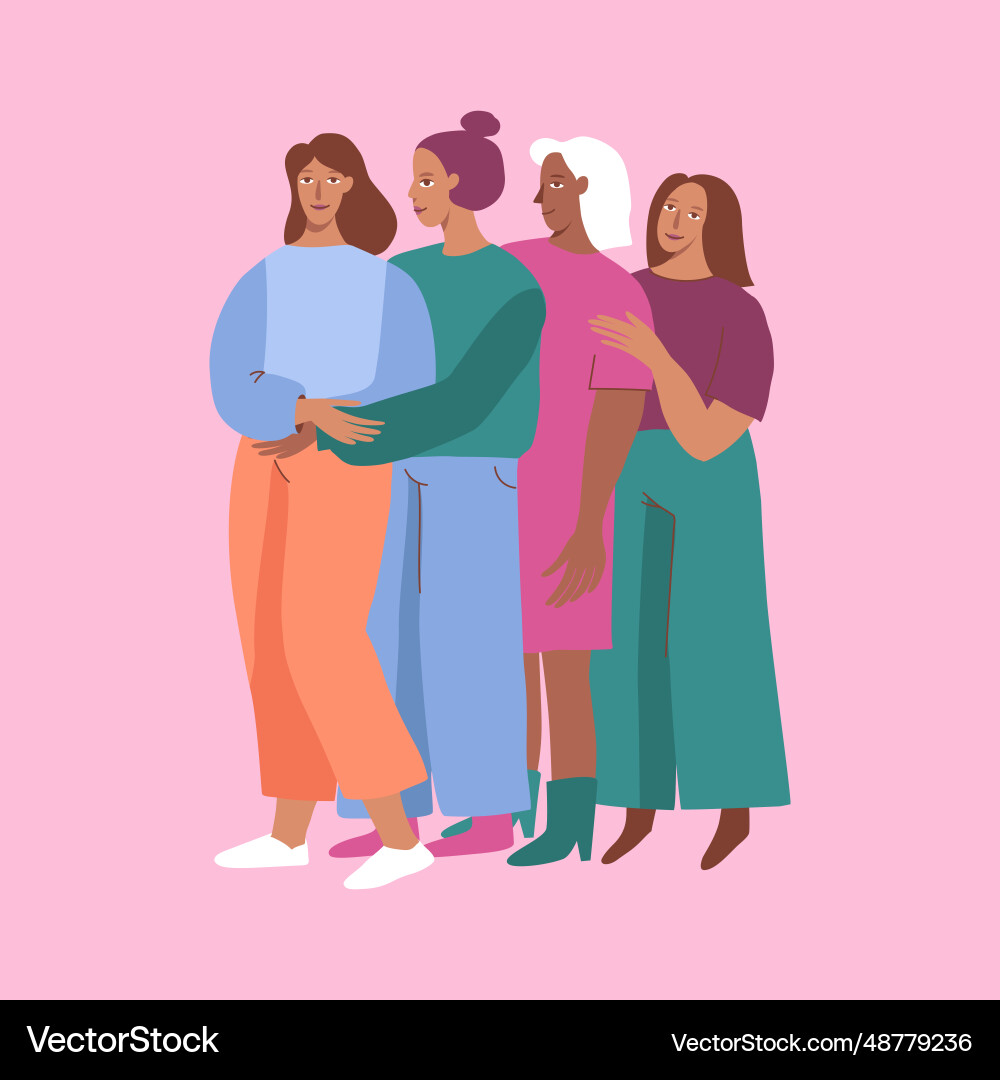 In flat linear style - women teamwork characters Vector Image