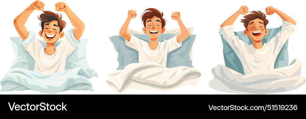 Morning waking up cartoon scenes young guy Vector Image