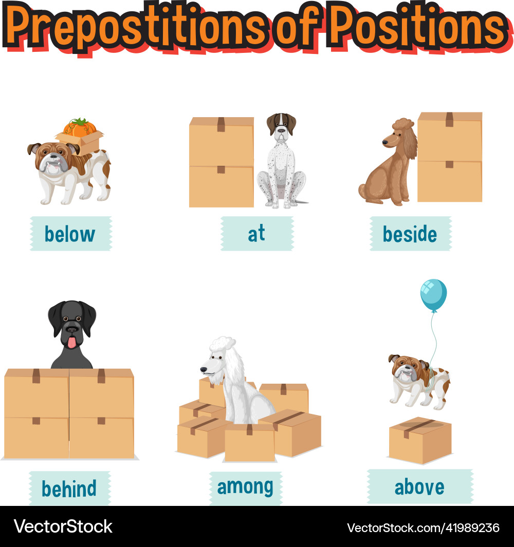 Preposition wordcard with box and dog Royalty Free Vector