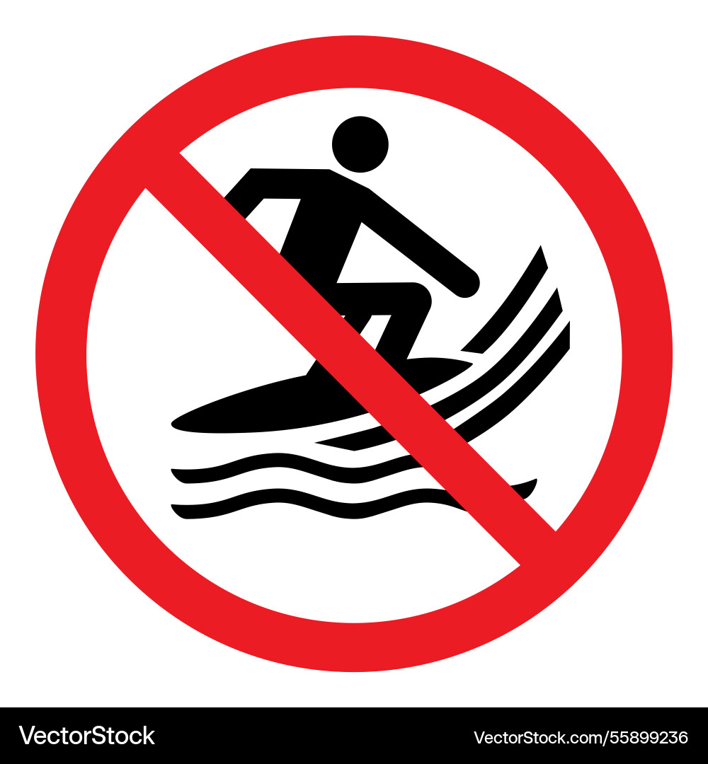 Prohibition warning sign- no surf craft icon Vector Image