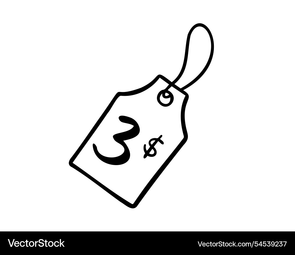 3 dollars price tag doodle hand drawn icon Vector Image