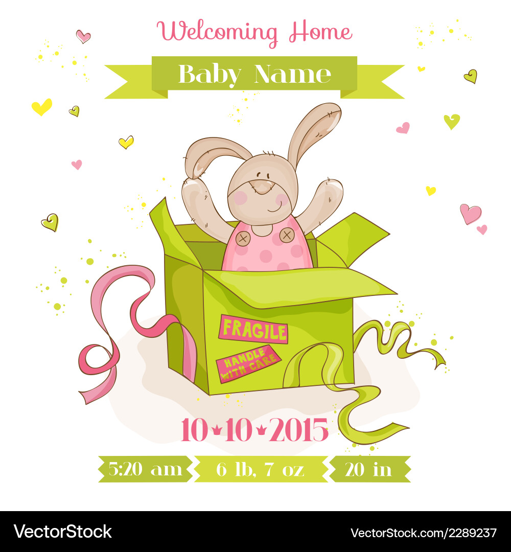 Baby bunny in a box - shower or arrival card Vector Image