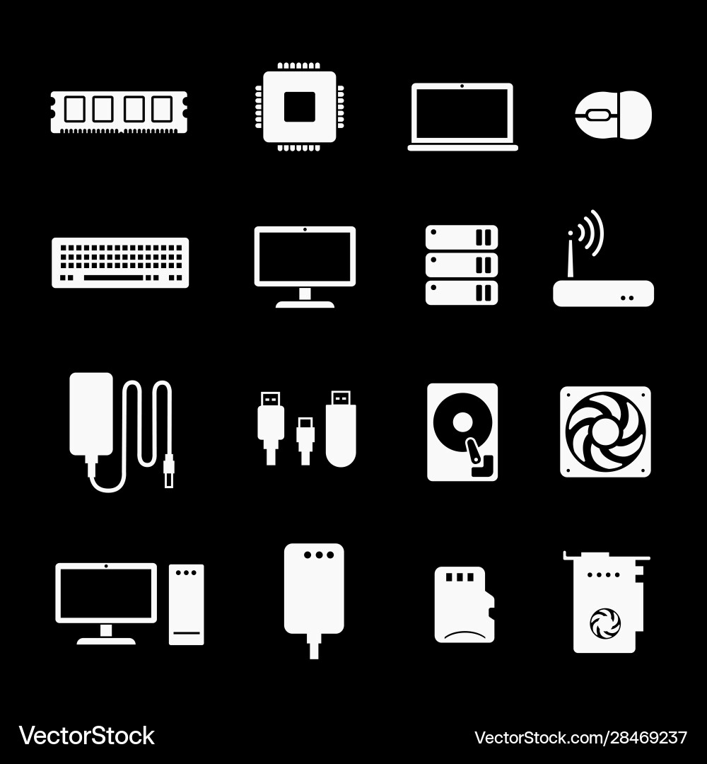 Computer components icons hardware processor cpu Vector Image