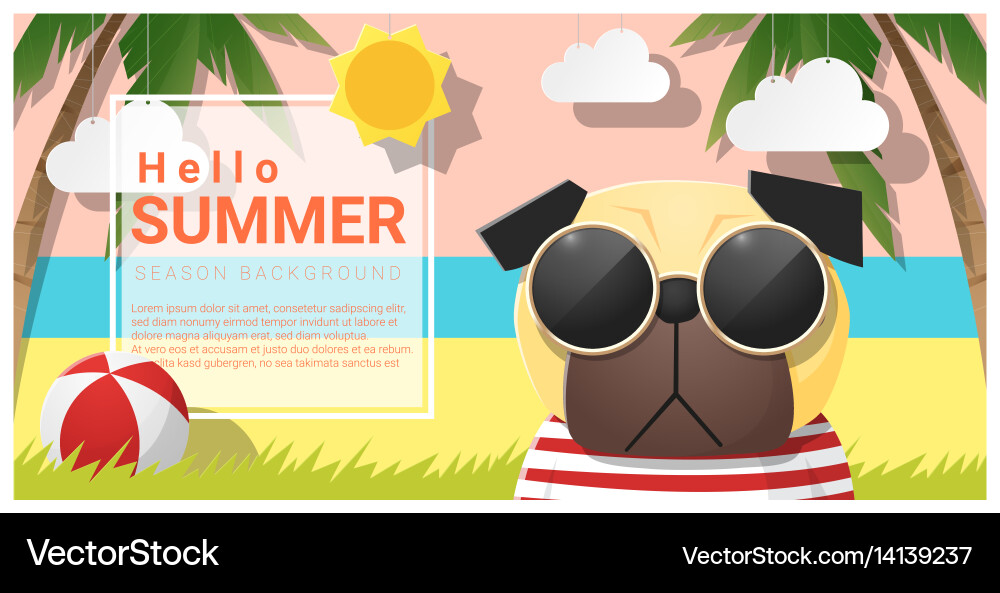 Hello summer background with dog Royalty Free Vector Image