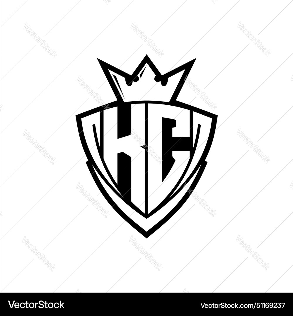 Kc letter logo with sharp triangle shield shape Vector Image