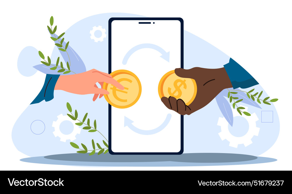 Money transfer at smartphone hands with gold Vector Image
