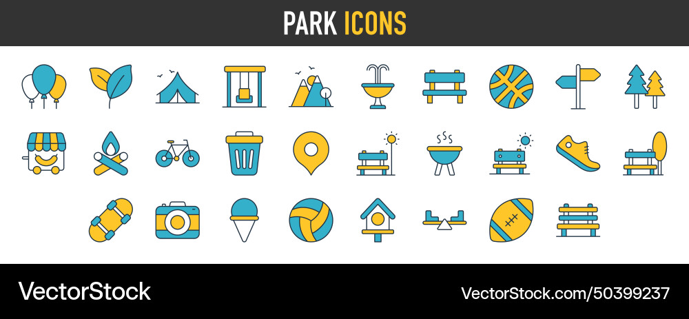 Park icon set containing forest barbecue camp Vector Image