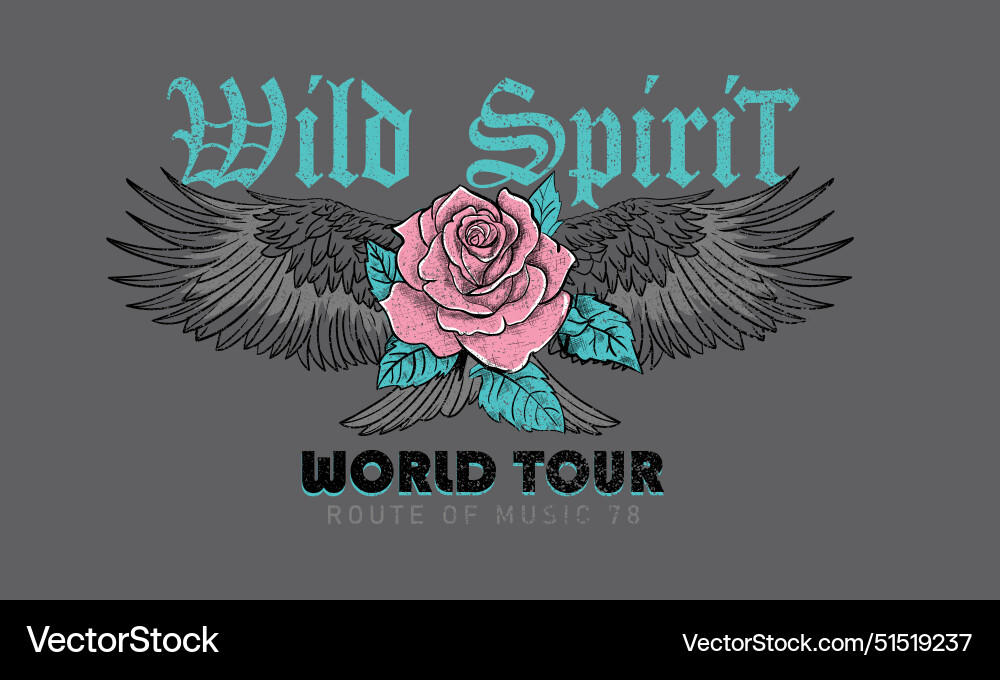 Rose power rock and roll graphic design Royalty Free Vector