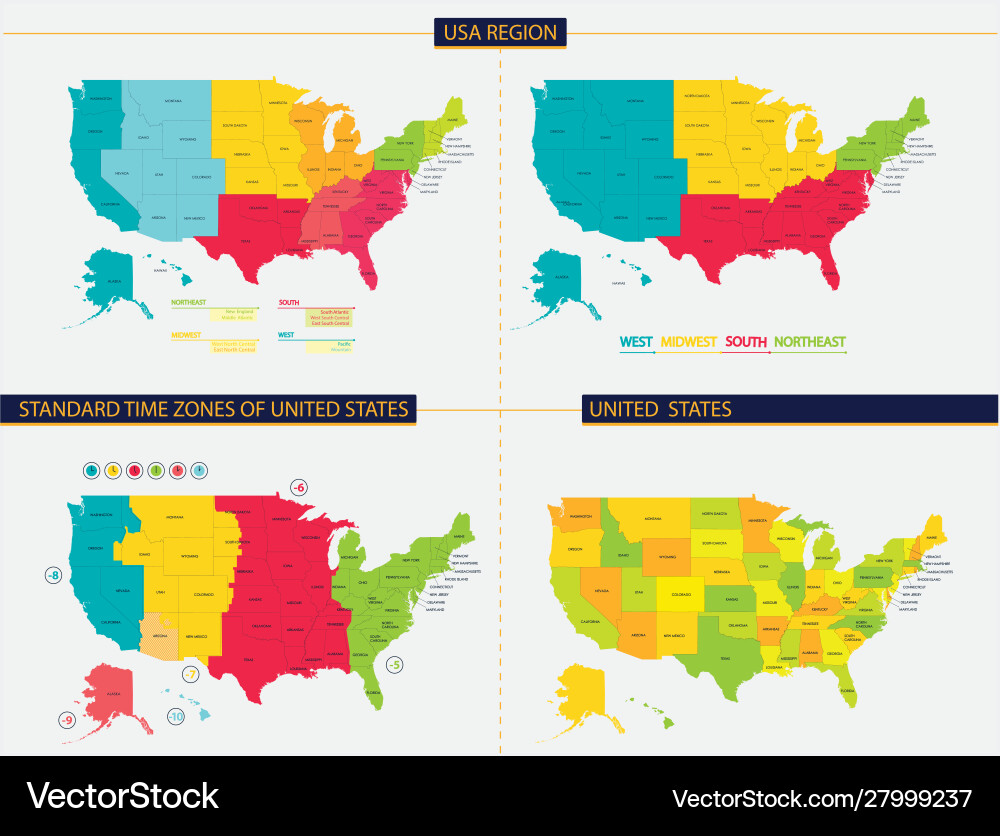United States Time Zones Map Royalty Free Vector Image