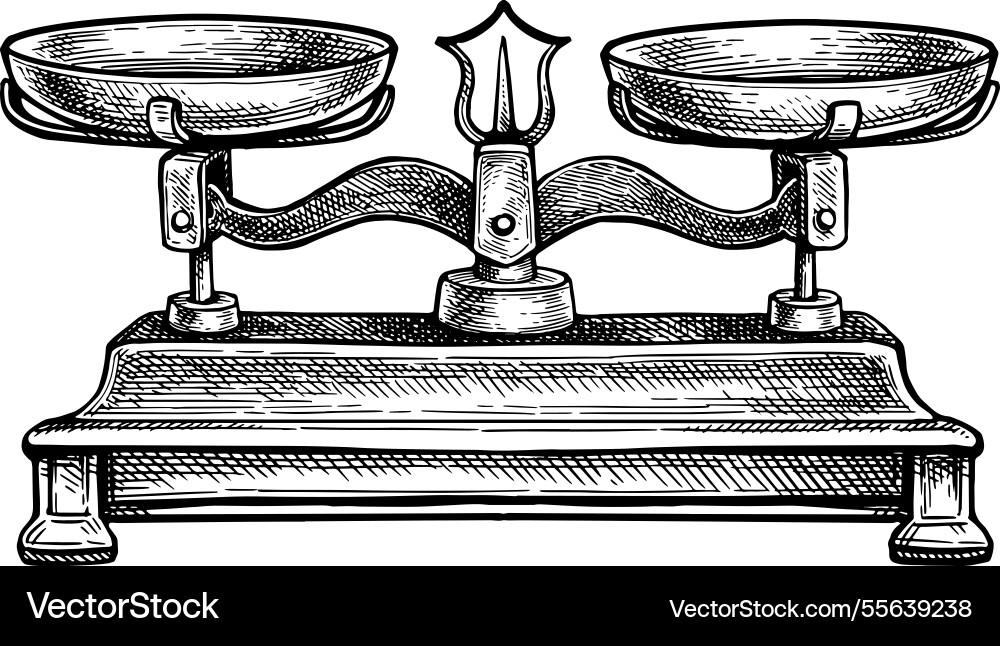 Antique balance scale ink sketch Royalty Free Vector Image