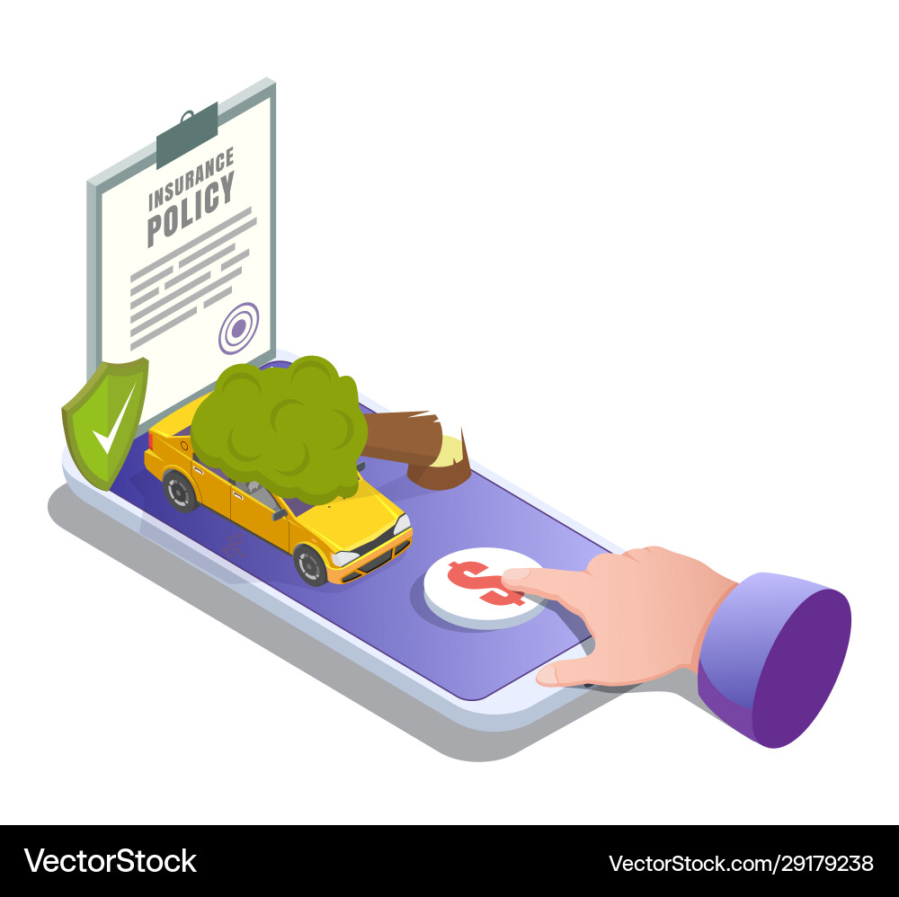 Car insurance online flat isometric Royalty Free Vector